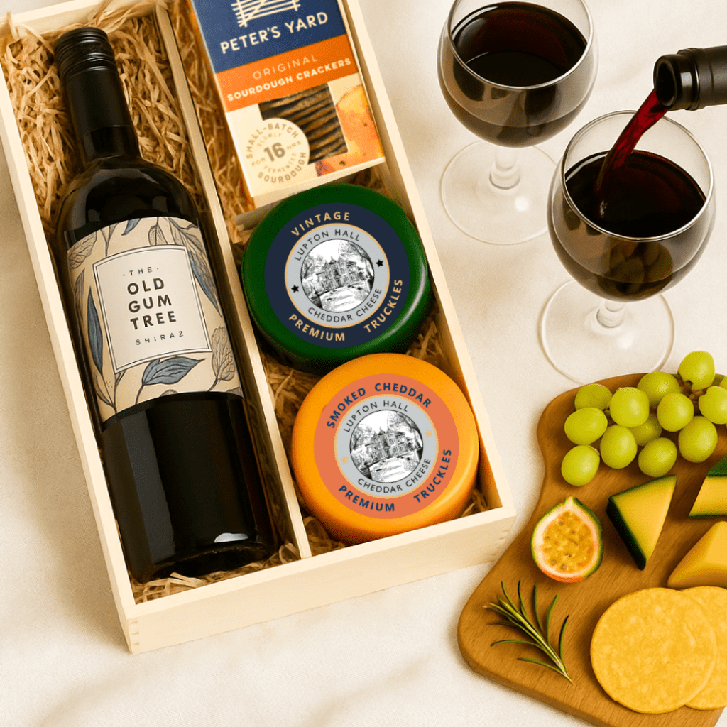 Cheese And Red Wine Gift Box | Shiraz Red Wine 2 Cheese and Crackers ...