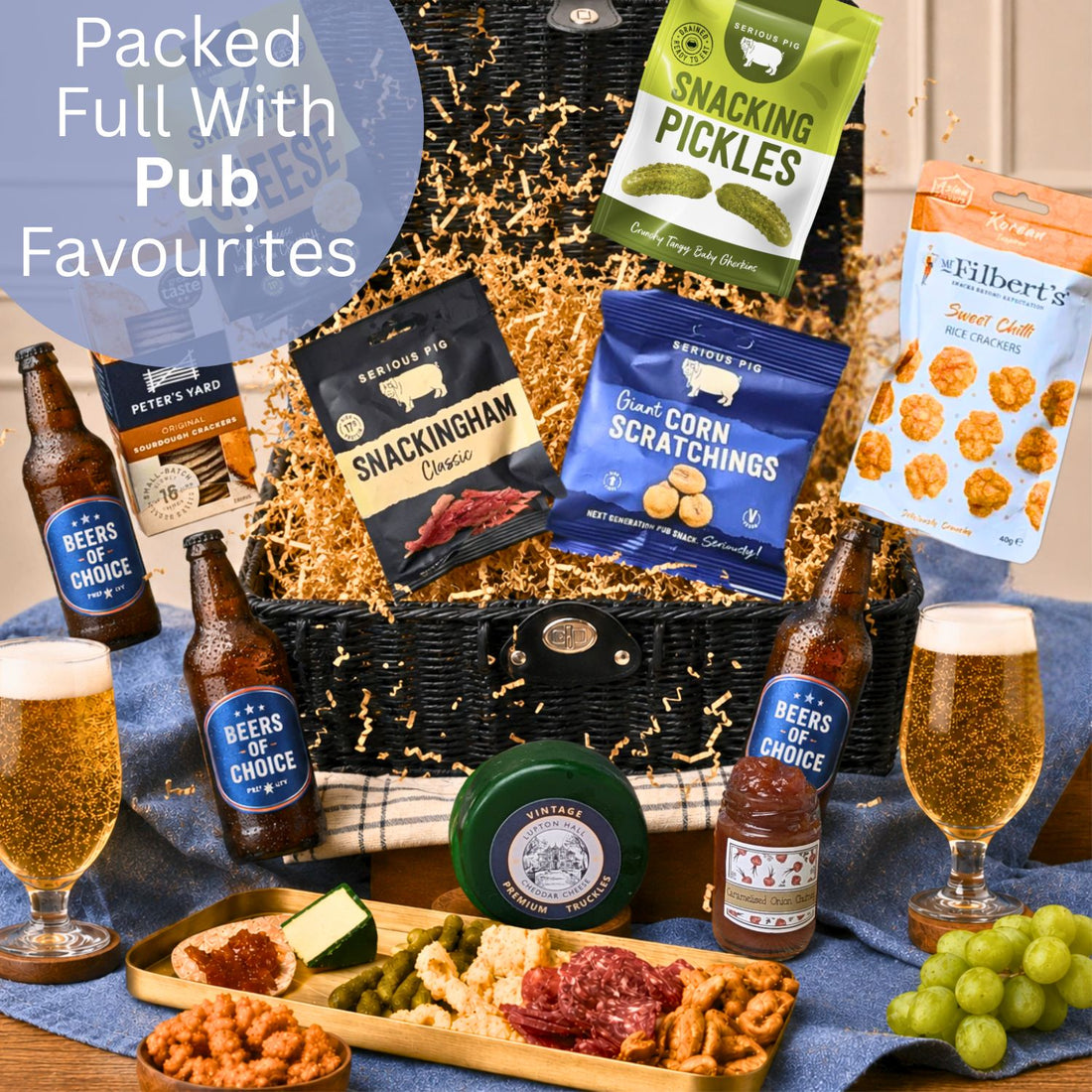 Pub in a Hamper Gift Set | Includes Cheese, Crackers & Bar Snacks + 3 ...